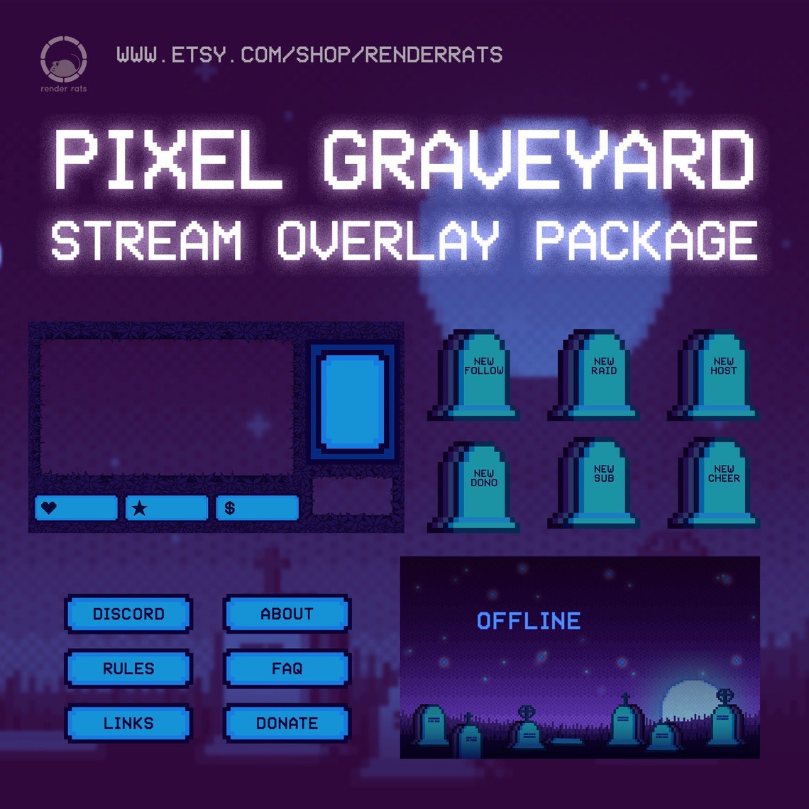 Customizable Animated Pixel Graveyard Aesthetic Stream Overlay Perfect ...