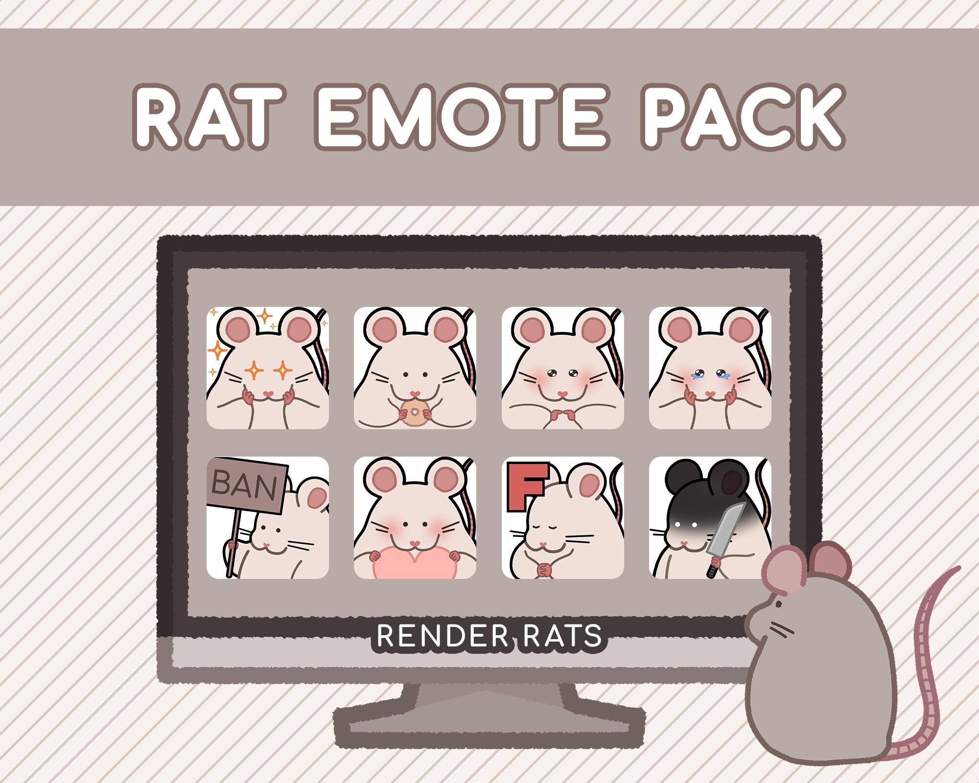 Champagne Color Rat Emote Pack for Twitch, Discord, Youtube, Streaming ...