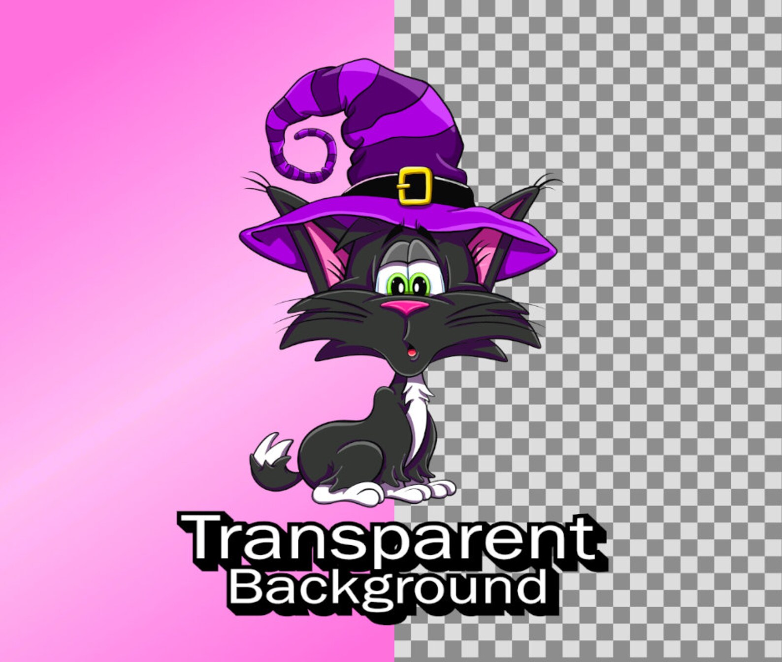 Hand-drawn Cute Halloween Black Cat - High-resolution PNG, 300 DPI ...