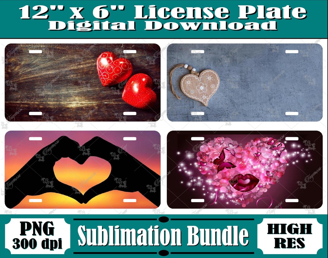 Romantic Heart-themed Sublimation License Plate Design Bundle - 12"x 6 ...
