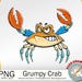 Hand-drawn Grumpy Crab - High-resolution PNG, 300 DPI, Transparent Backgrounds for T-shirts ...