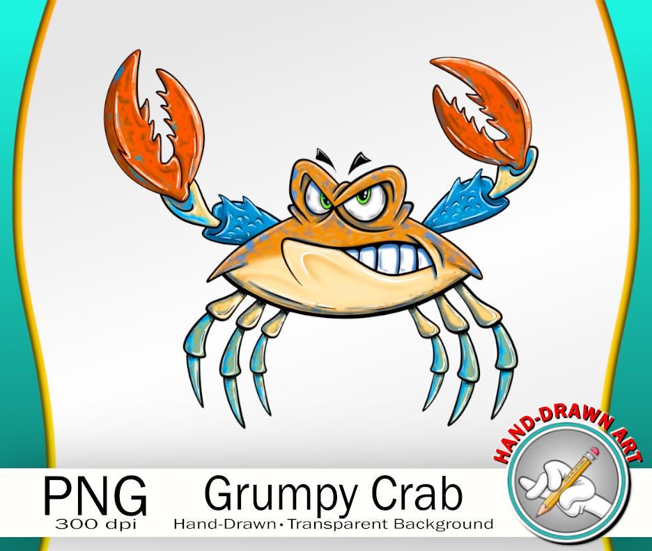 Hand-drawn Grumpy Crab - High-resolution PNG, 300 DPI, Transparent Backgrounds for T-shirts ...