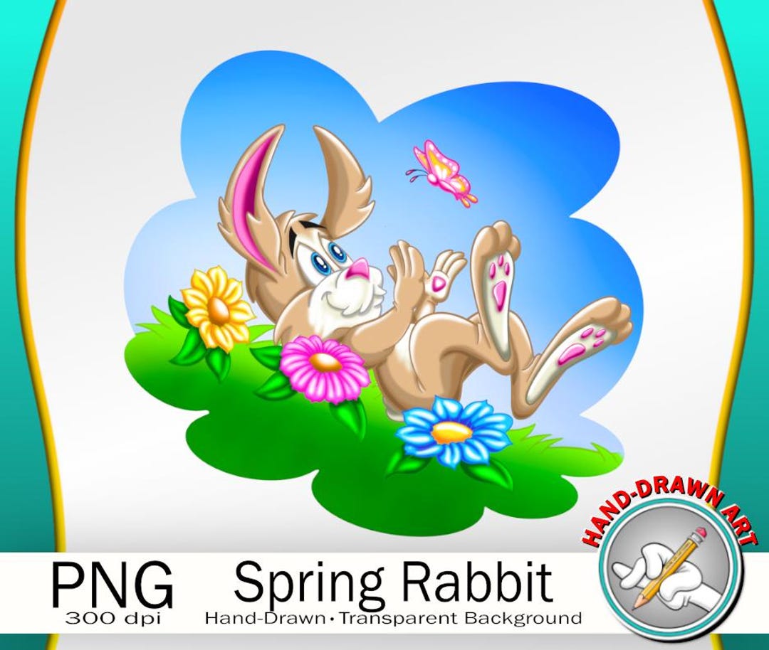 Hand-drawn Happy Spring Rabbit - High-resolution PNG, 300 DPI ...