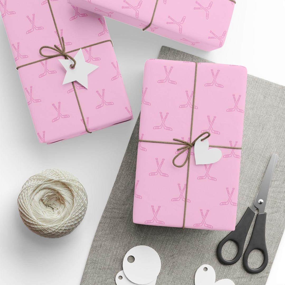 Pink Hockey Stick Pattern Wrapping Paper | Birthday, Holidays, Baby ...
