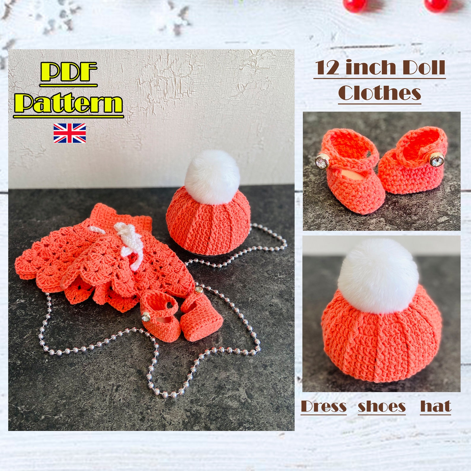 12 Inch Doll Clothes, Tilda Doll Clothes, Tilda Dress Crochet Pattern ...
