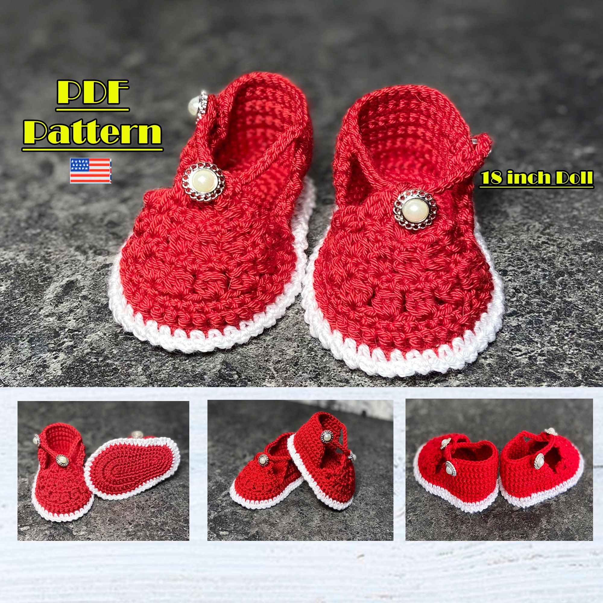 18 Inch Doll Shoes, Crochet Pattern, AG Shoes, 18 Inch Doll Outfits ...