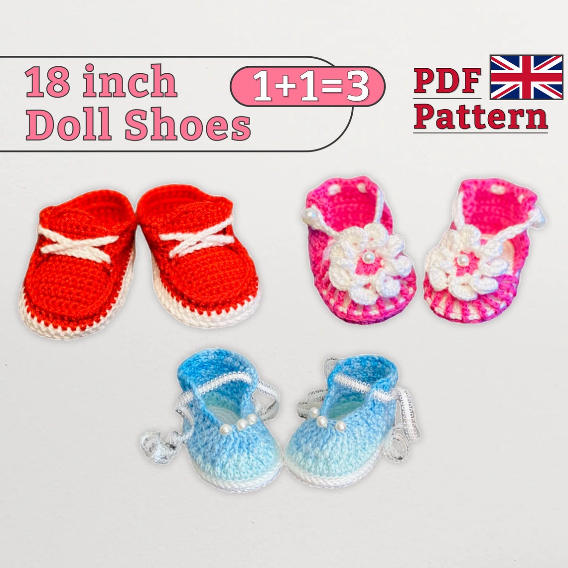 3 Patterns Bundle 18 Inch Doll Shoes, 18 Inch Doll Shoes, Shoes Set, 18 ...