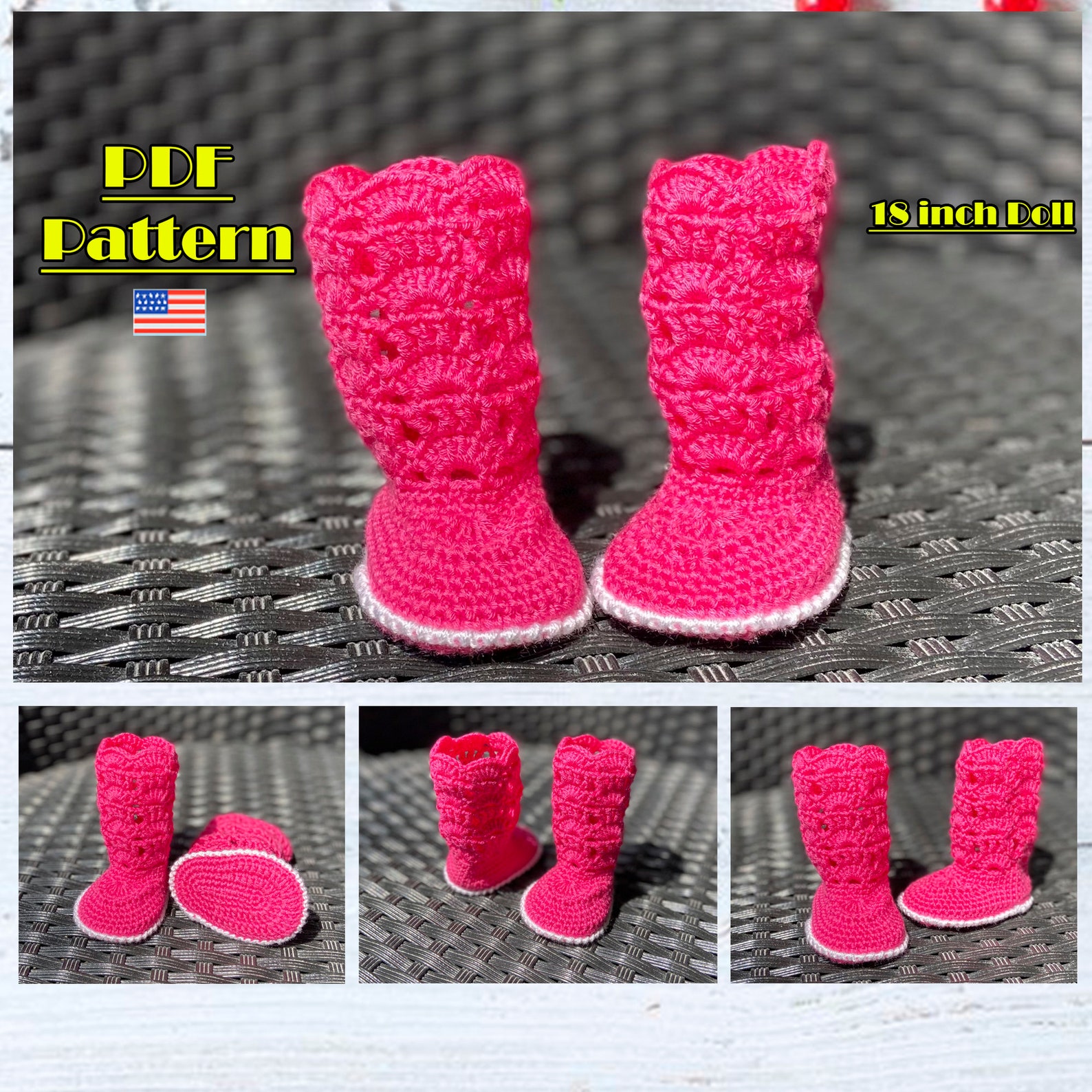 18 Inch Doll Booties, AG Boots, Crochet Doll Shoe, Doll Booties, 18 ...