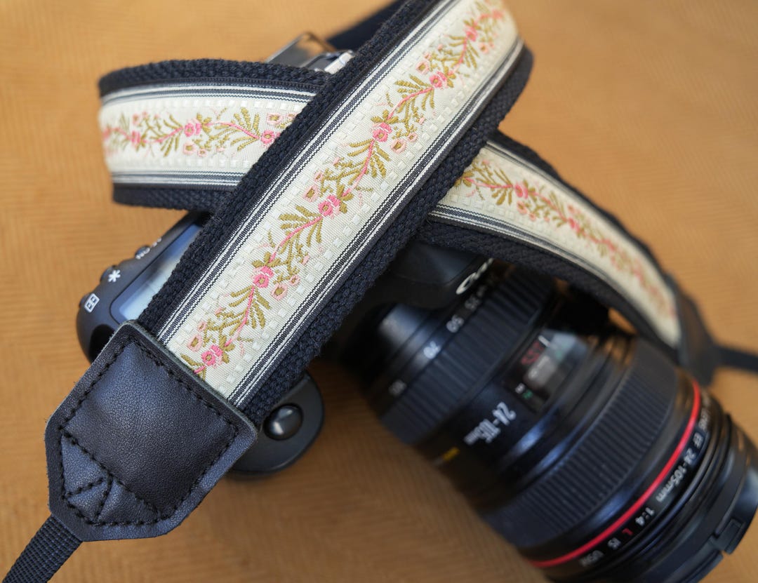 Floral Embroidered Fabric Camera Strap Handmade Cotton Linen Strap With ...