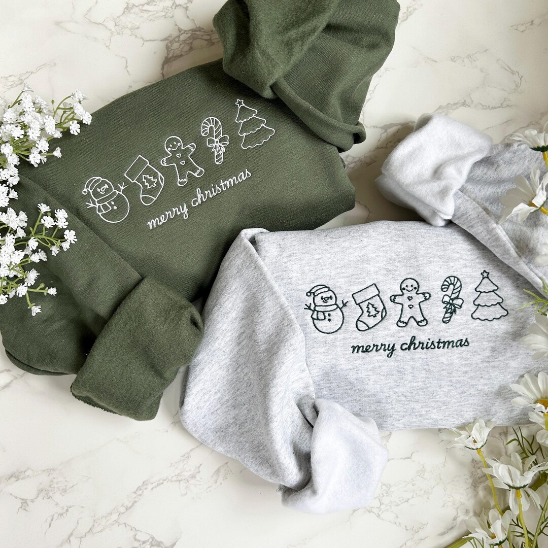 Embroidered Merry Christmas Sweatshirt, Embroidered Christmas Crewneck ...