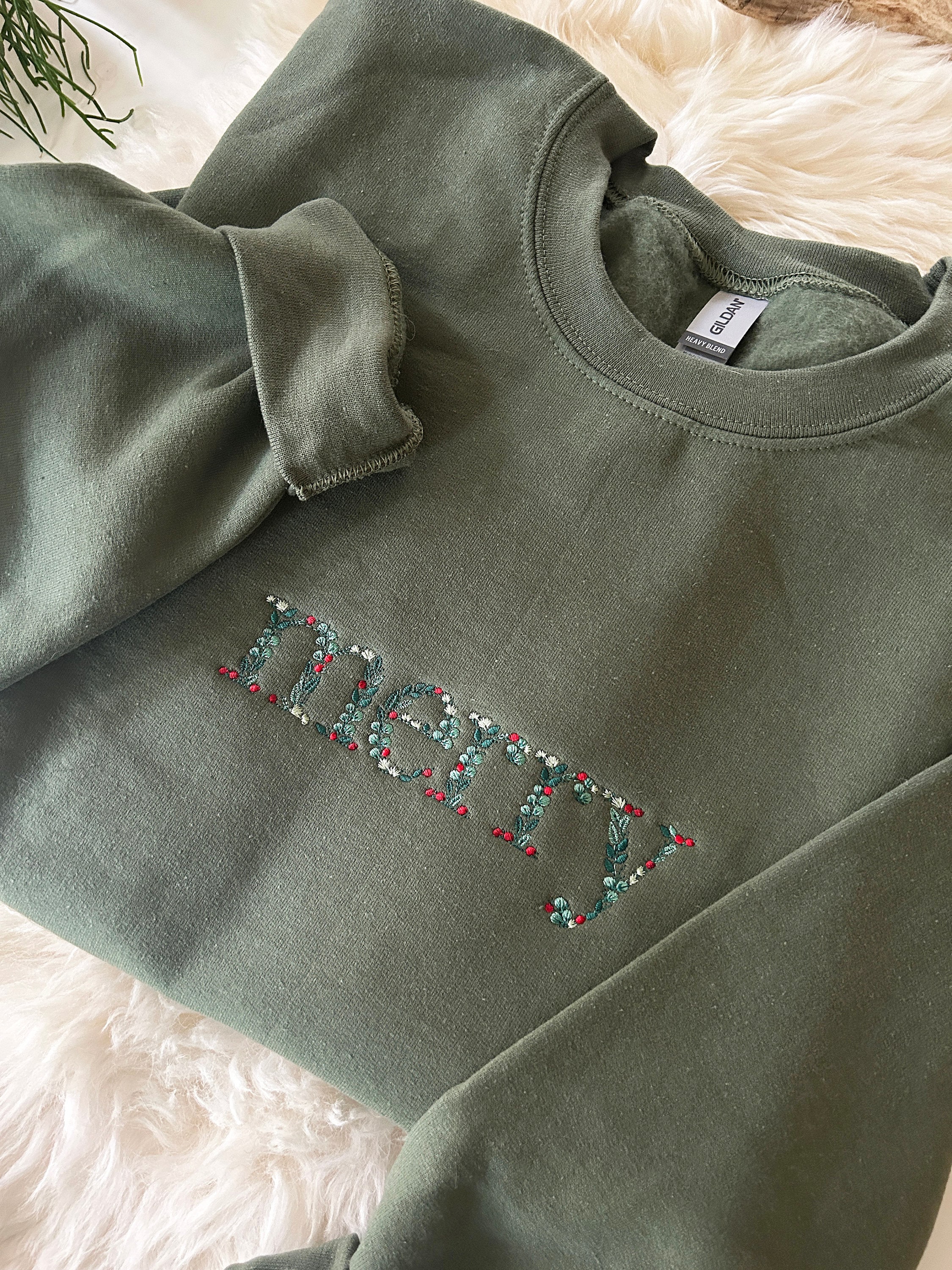 Embroidered Floral Merry Christmas Sweatshirt, Embroidered Christmas ...