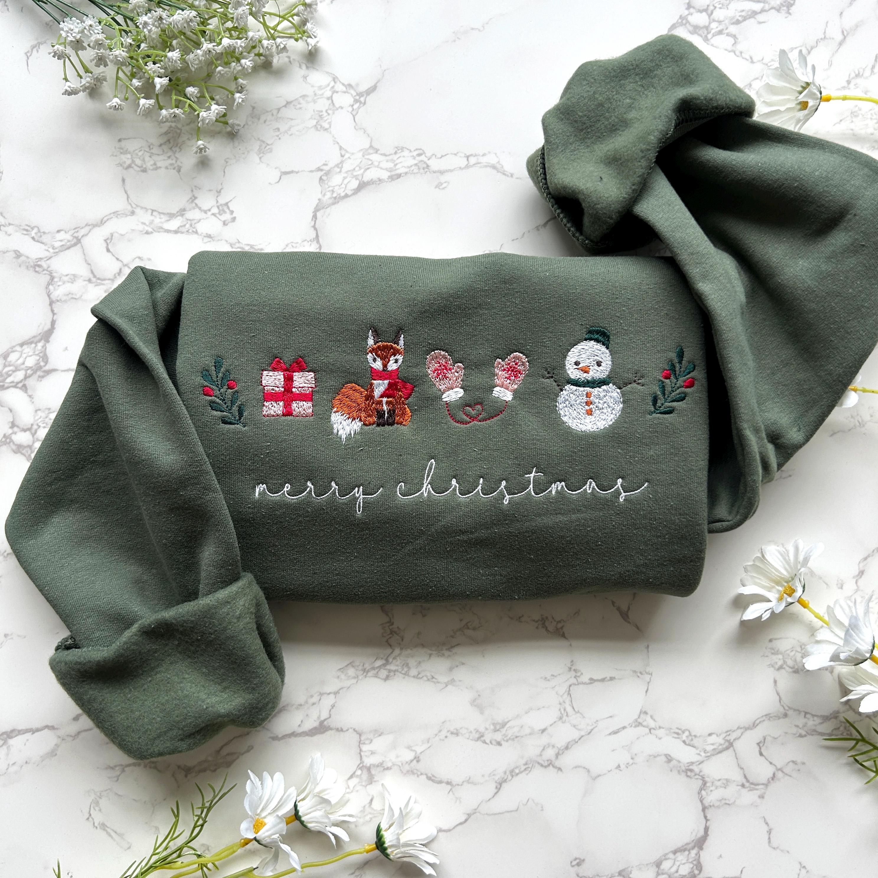 Embroidered Merry Christmas Family Sweatshirt, Embroidered Cozy ...