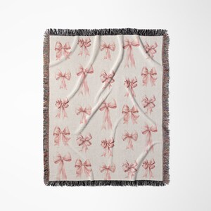 Pink Bows Throw Blanket, Coquette Room Decor, Pink Ribbon French Bow ...