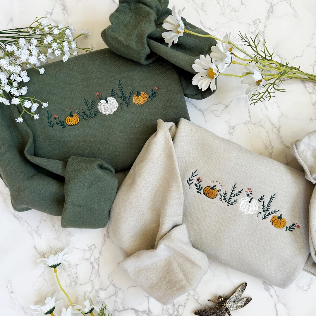 Embroidered Fall Sweatshirt, Autumn Cozy Season Sweatshirt, Pumpkin ...