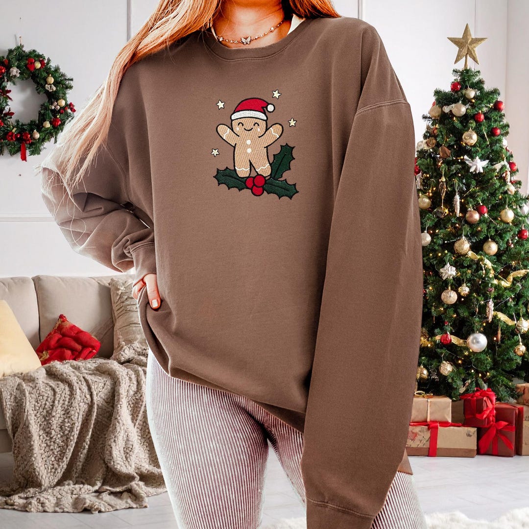 Embroidered Christmas Gingerbread Sweatshirt, Holiday Sweatshirt ...