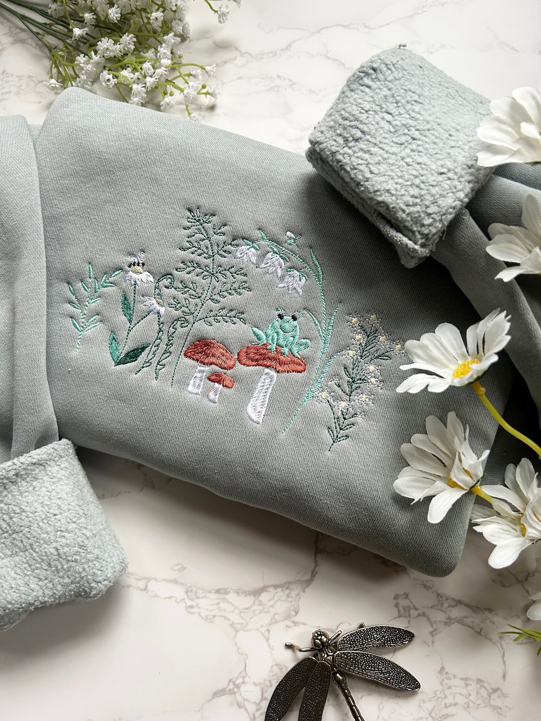 Cottagecore Frog Embroidered Sweatshirt, Respect Wildlife Sweatshirt ...