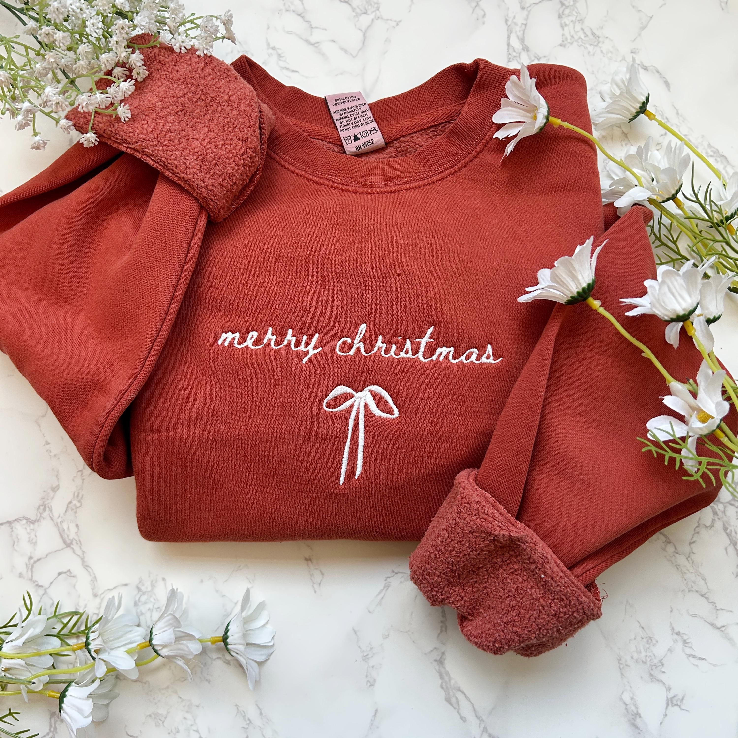 Embroidered Merry Christmas Sweatshirt, Embroidered Coquette Christmas ...