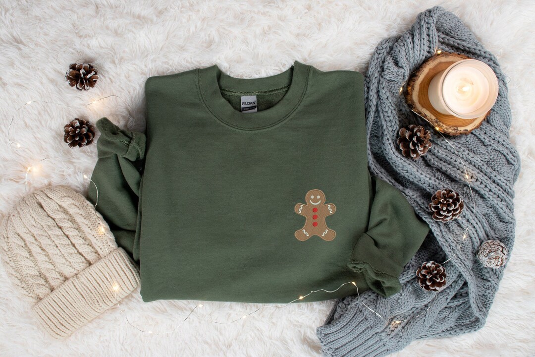Minimal Embroidered Gingerbread Man Sweatshirt, Embroidered Christmas ...