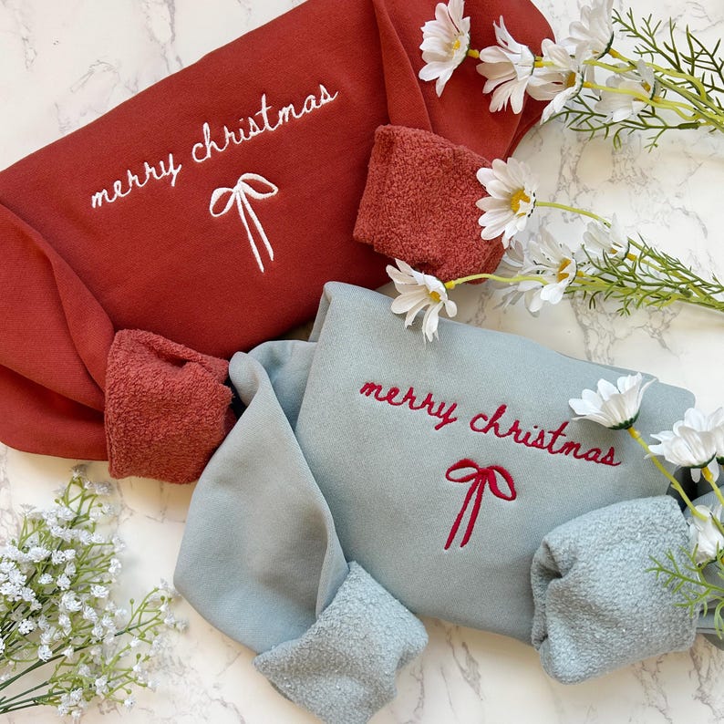 Embroidered Merry Christmas Sweatshirt, Embroidered Coquette Christmas ...