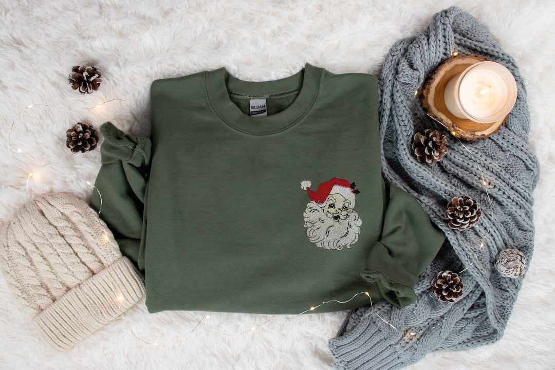 Embroidered Vintage Santa Claus Christmas Sweatshirt, Embroidered Santa ...