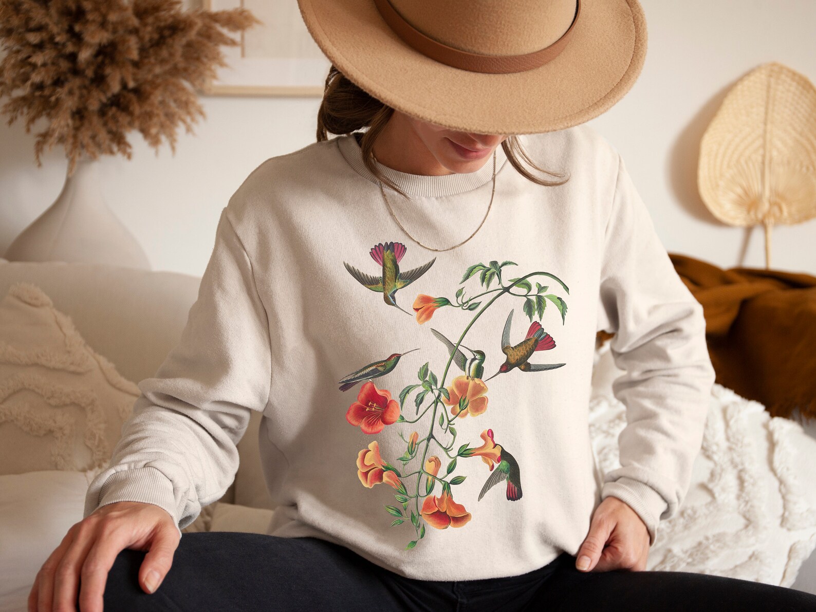 Hummingbird Wildflower Sweatshirt Floral Shirt Natural - Etsy
