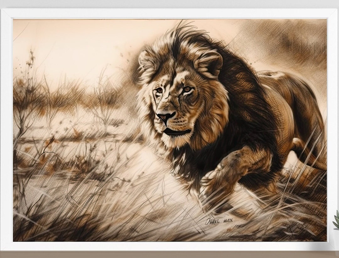 Running Lion Sketch Digital Download Print at Home - Etsy