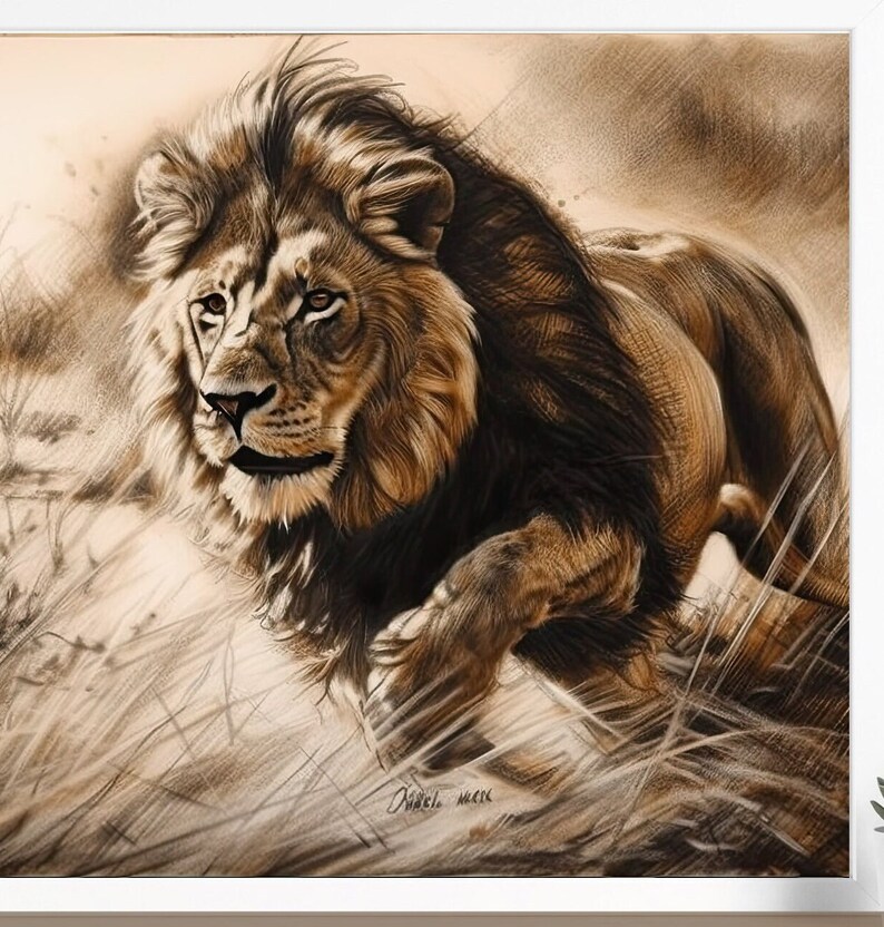 Running Lion Sketch Digital Download Print at Home - Etsy