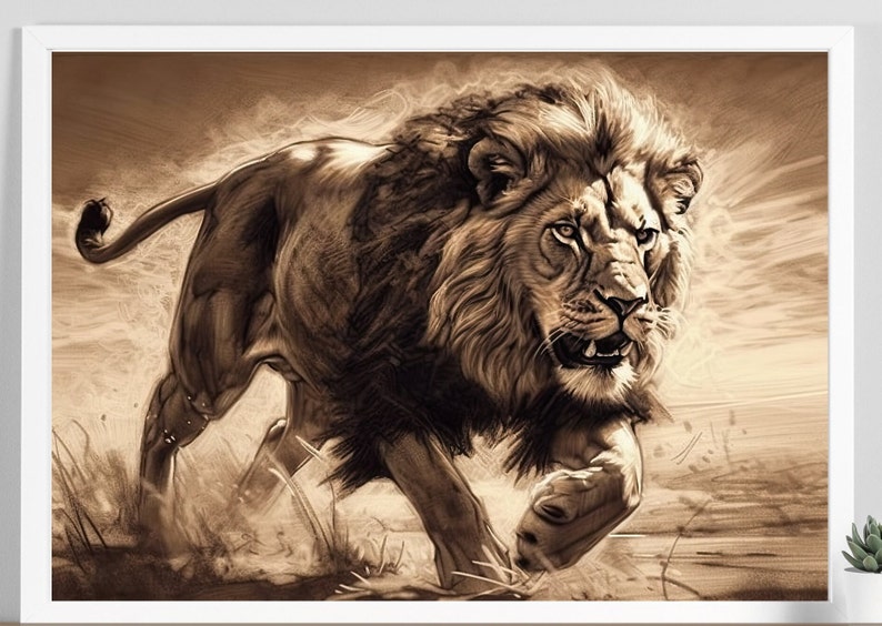 Running Lion Sketch Digital Download Print at Home - Etsy