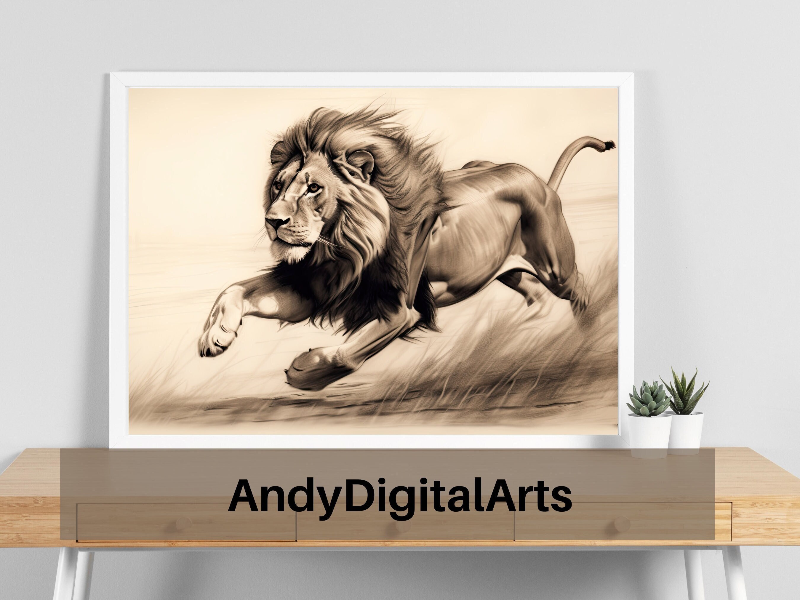 Running Lion Sketch Digital Download Print at Home - Etsy