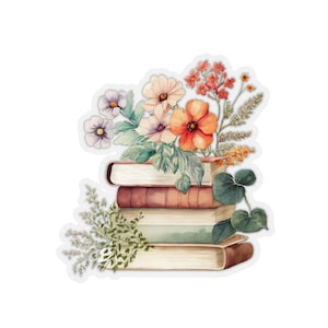 Floral Book Stack 7 Kiss-cut Stickers - Etsy