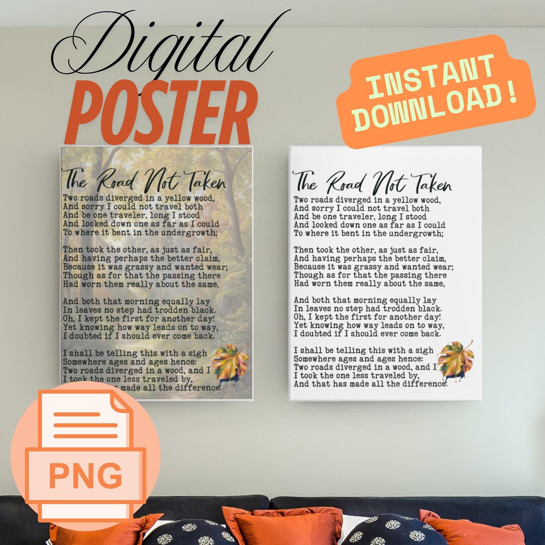 Robert Frost 'the Road Not Taken' Poetry Print: Literary Wall Art (PNG ...