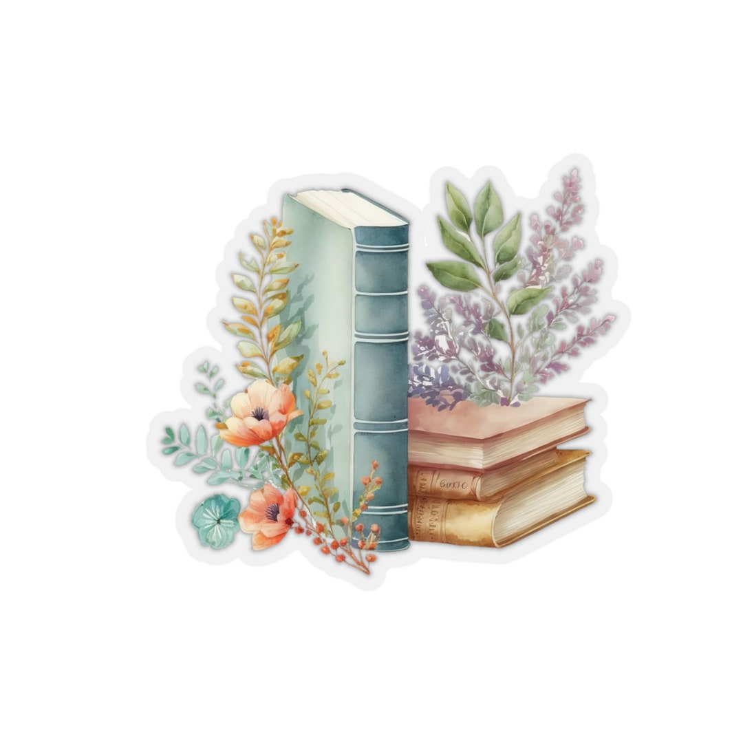 Floral Book Stack 3 Kiss-cut Stickers - Etsy