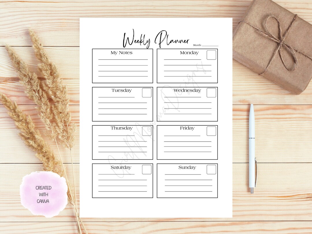 SIMPLE Black and White Weekly Planner, Simple Weekly Planner With My ...