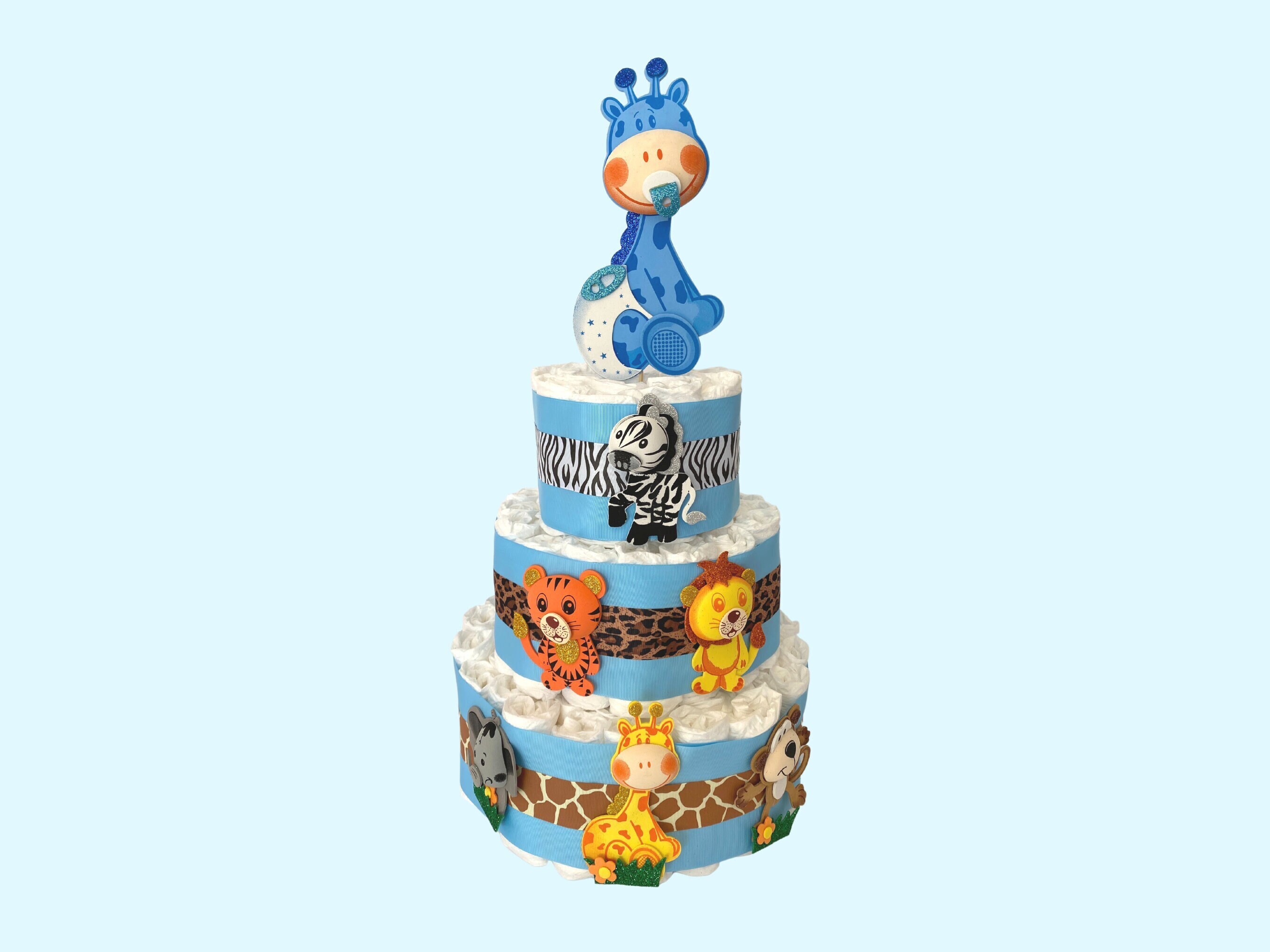 Safari Diaper Cake Blue Giraffe Topper 110ct Diapers Baby - Etsy