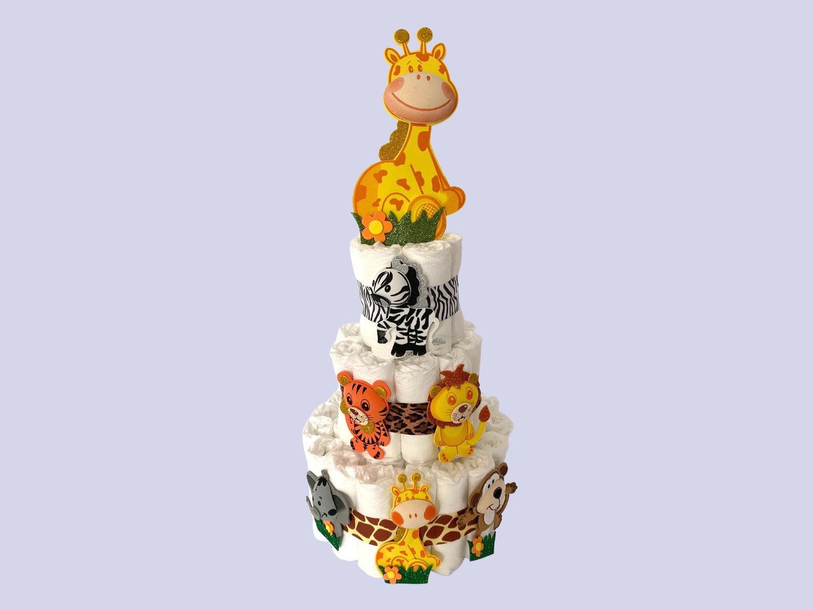 Safari Diaper Cake Elephant Topper 60ct Diapers Neutral | Etsy