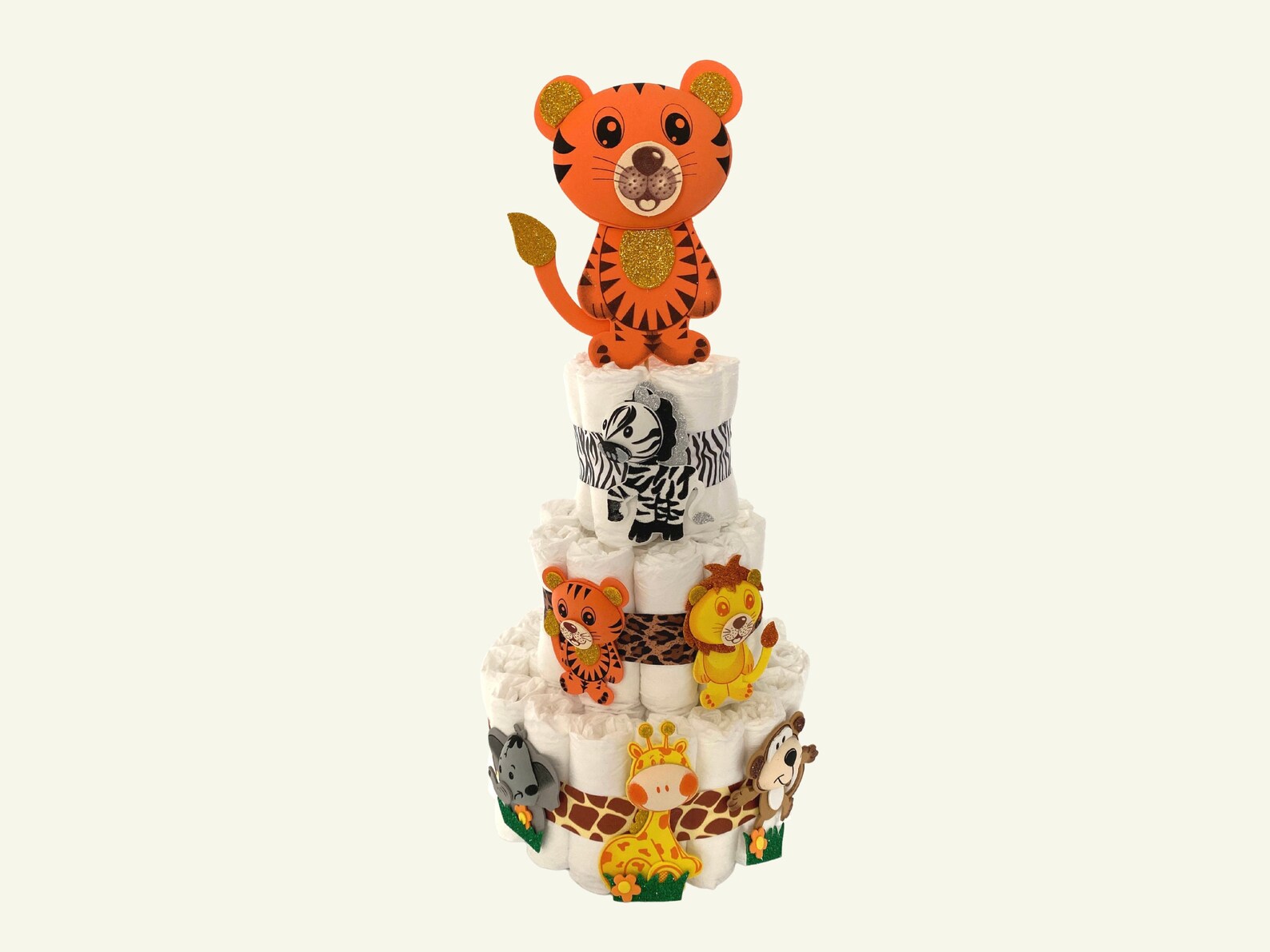 Safari Diaper Cake Elephant Topper 60ct Diapers Neutral - Etsy