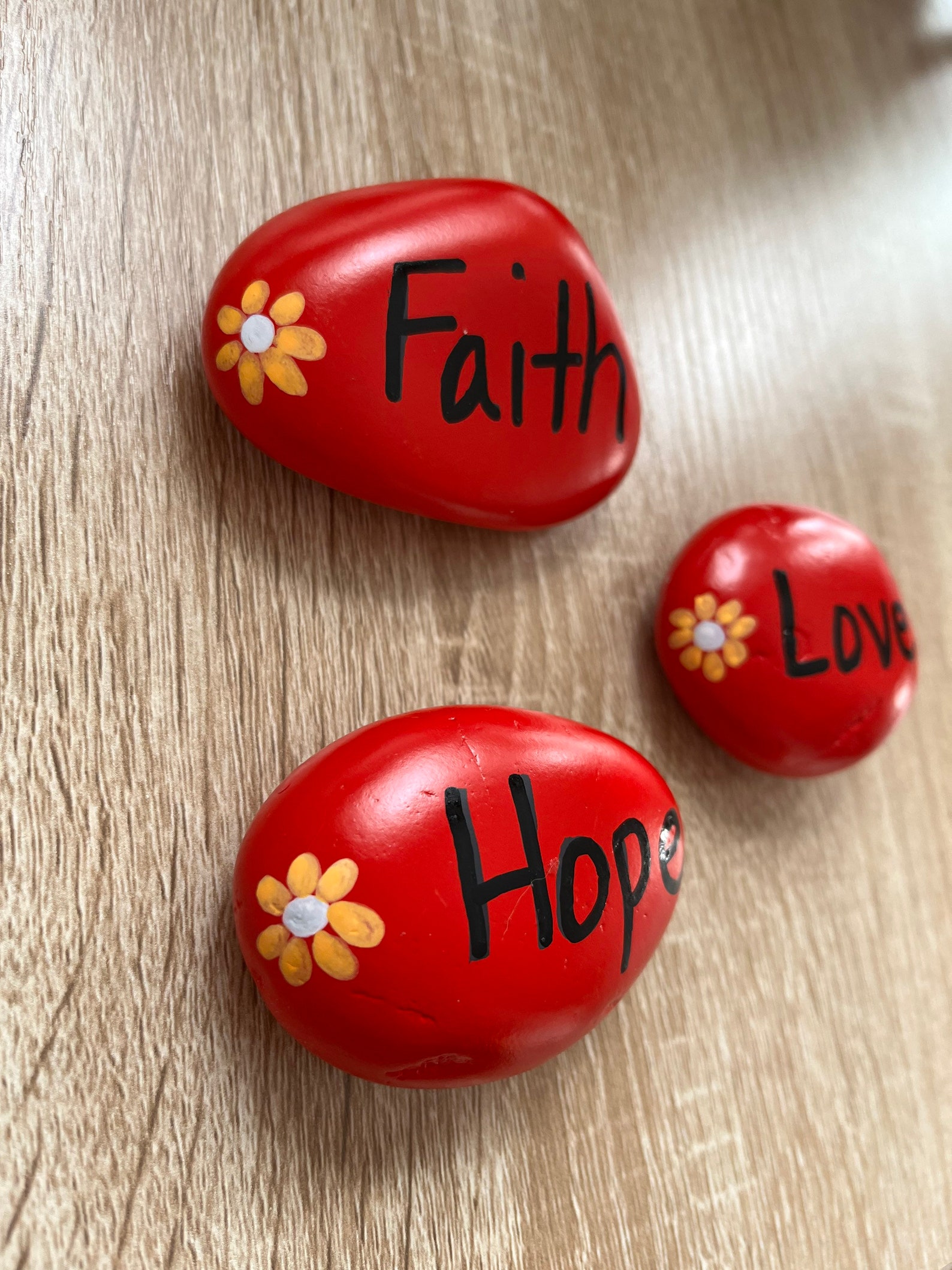 Set of 3 Hand Painted Rocks “faith, Hope, Love” - Etsy
