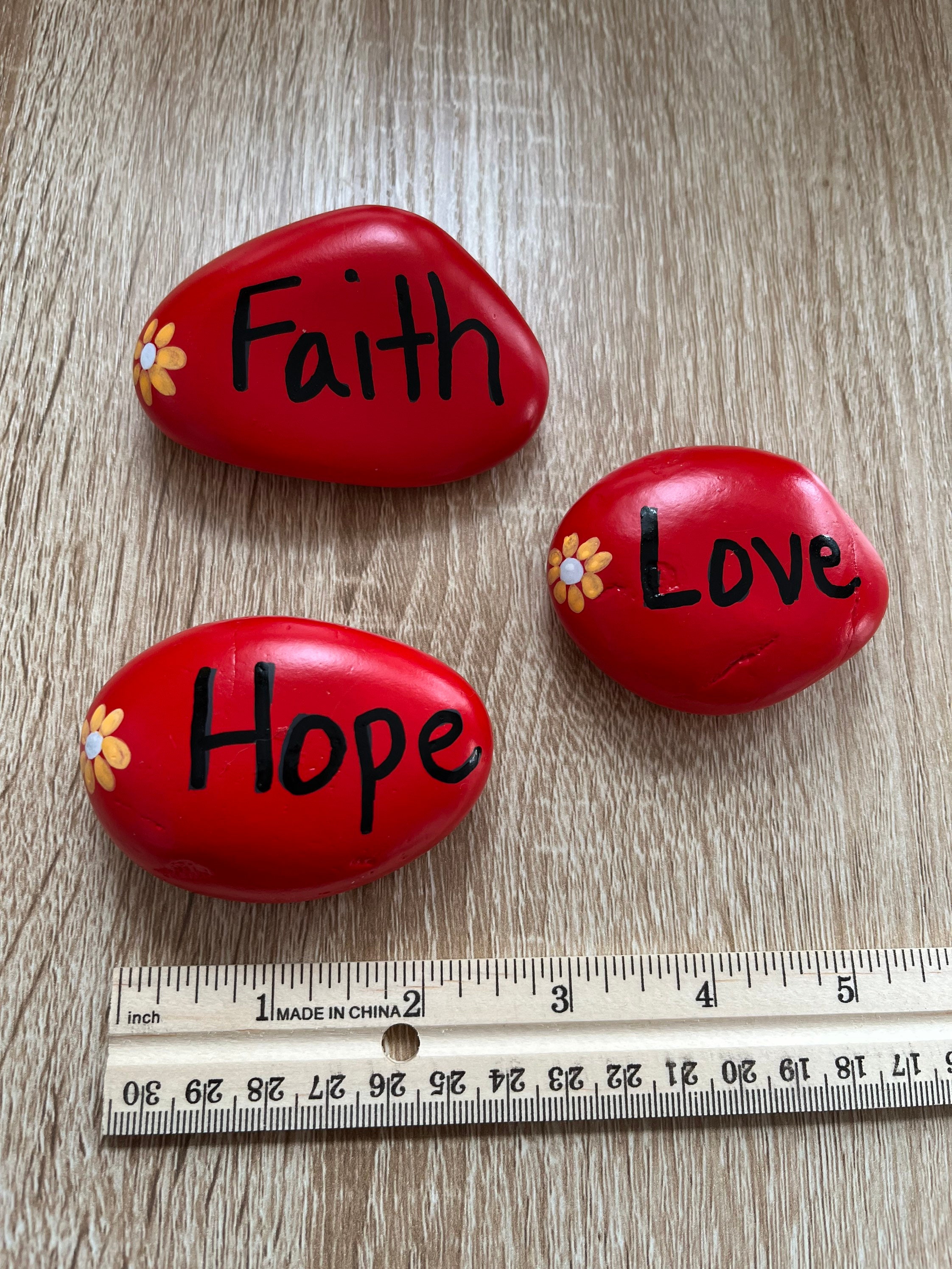 Set of 3 Hand Painted Rocks “faith, Hope, Love” - Etsy