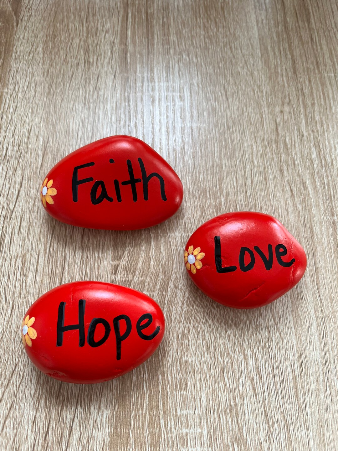 Set of 3 Hand Painted Rocks “faith, Hope, Love” - Etsy