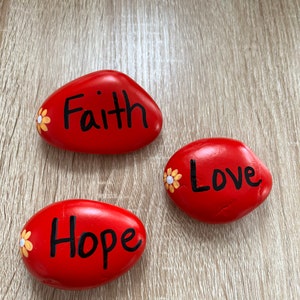 Set of 3 Hand Painted Rocks “faith, Hope, Love” - Etsy