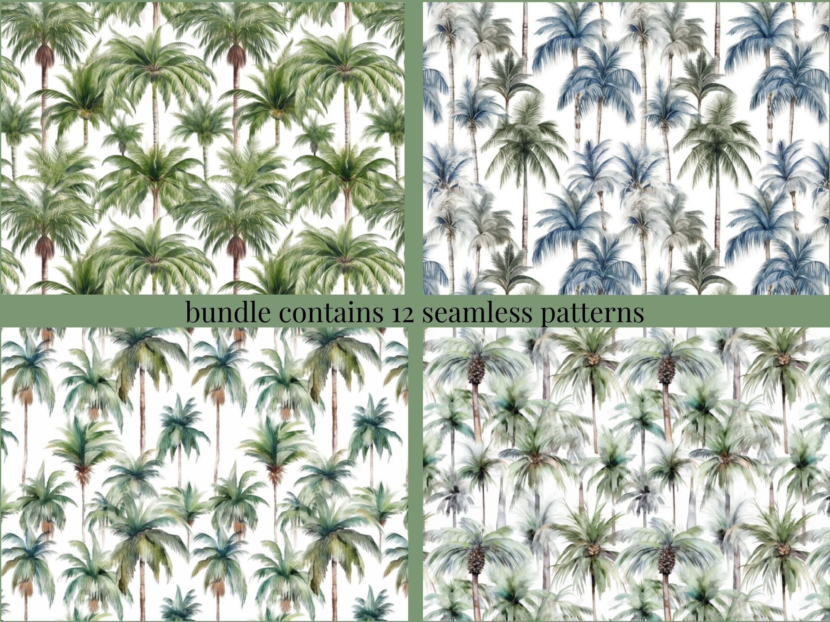 Palm Tree Seamless Pattern Bundle, Watercolor Palm Trees, Tropical ...