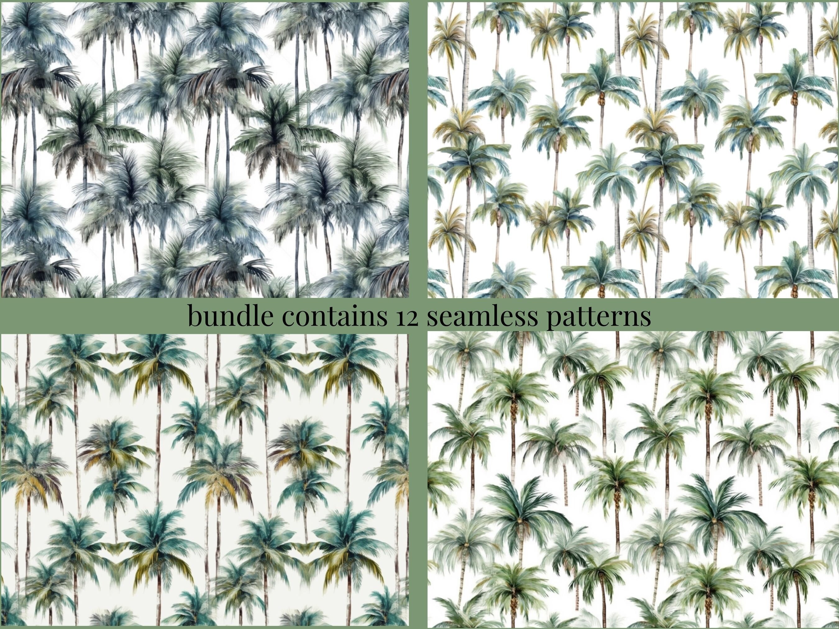 Palm Tree Seamless Pattern Bundle, Watercolor Palm Trees, Tropical ...