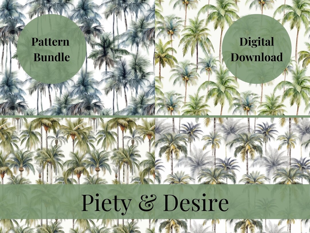 Palm Tree Seamless Pattern Bundle, Watercolor Palm Trees, Tropical ...