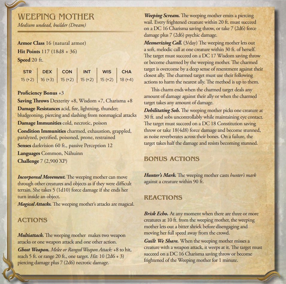 Weeping Mother Undead Dungeons & Dragons Tabletop RPG - Etsy