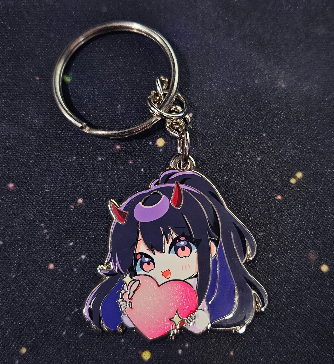 LIMITED Anime Girl Holding Heart Key Chain/pin (kiyomi) - Pearlescent ...