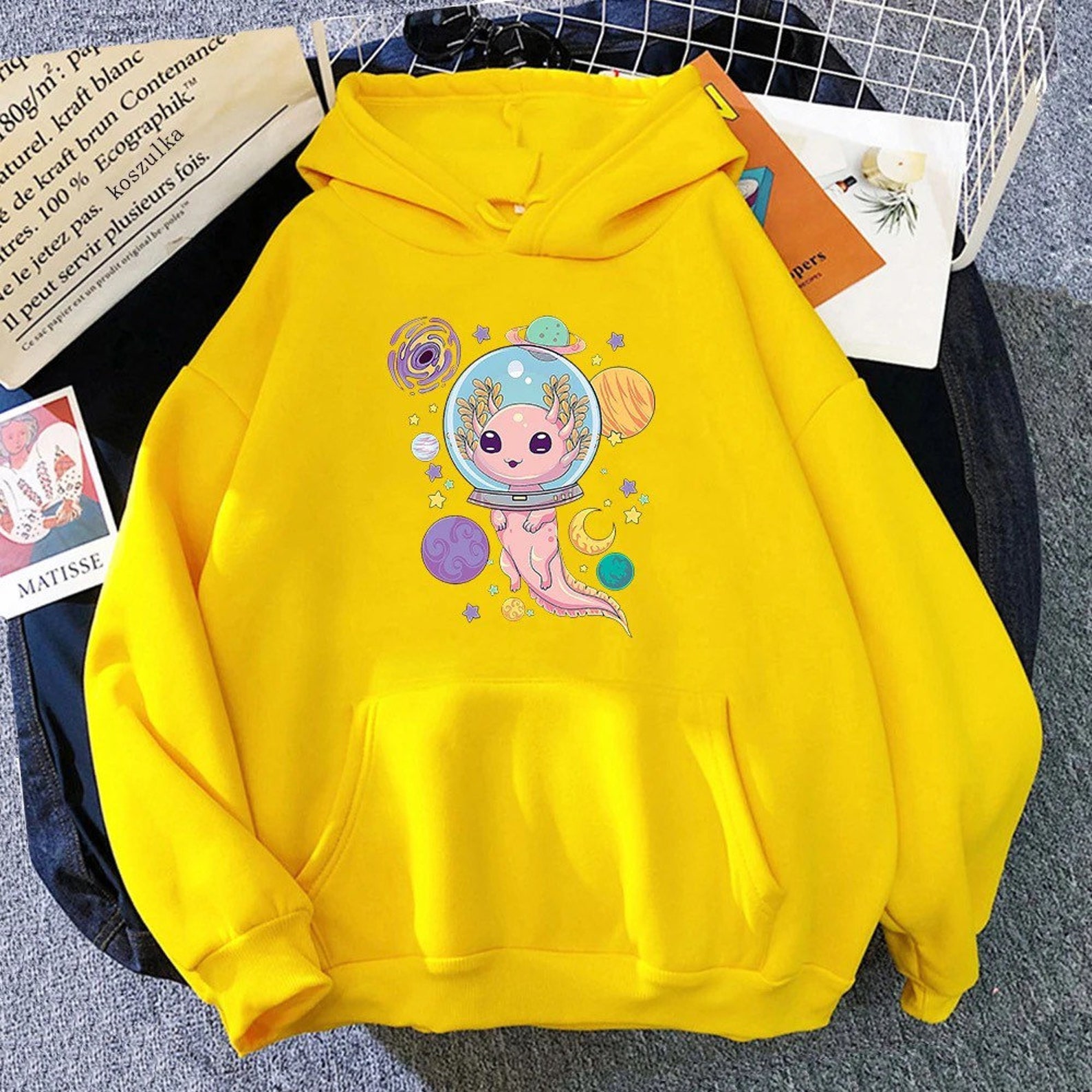 Space Axolotl Anime Hoodie Axolotl in Space Hoodie Black Axolotl Hoodie ...