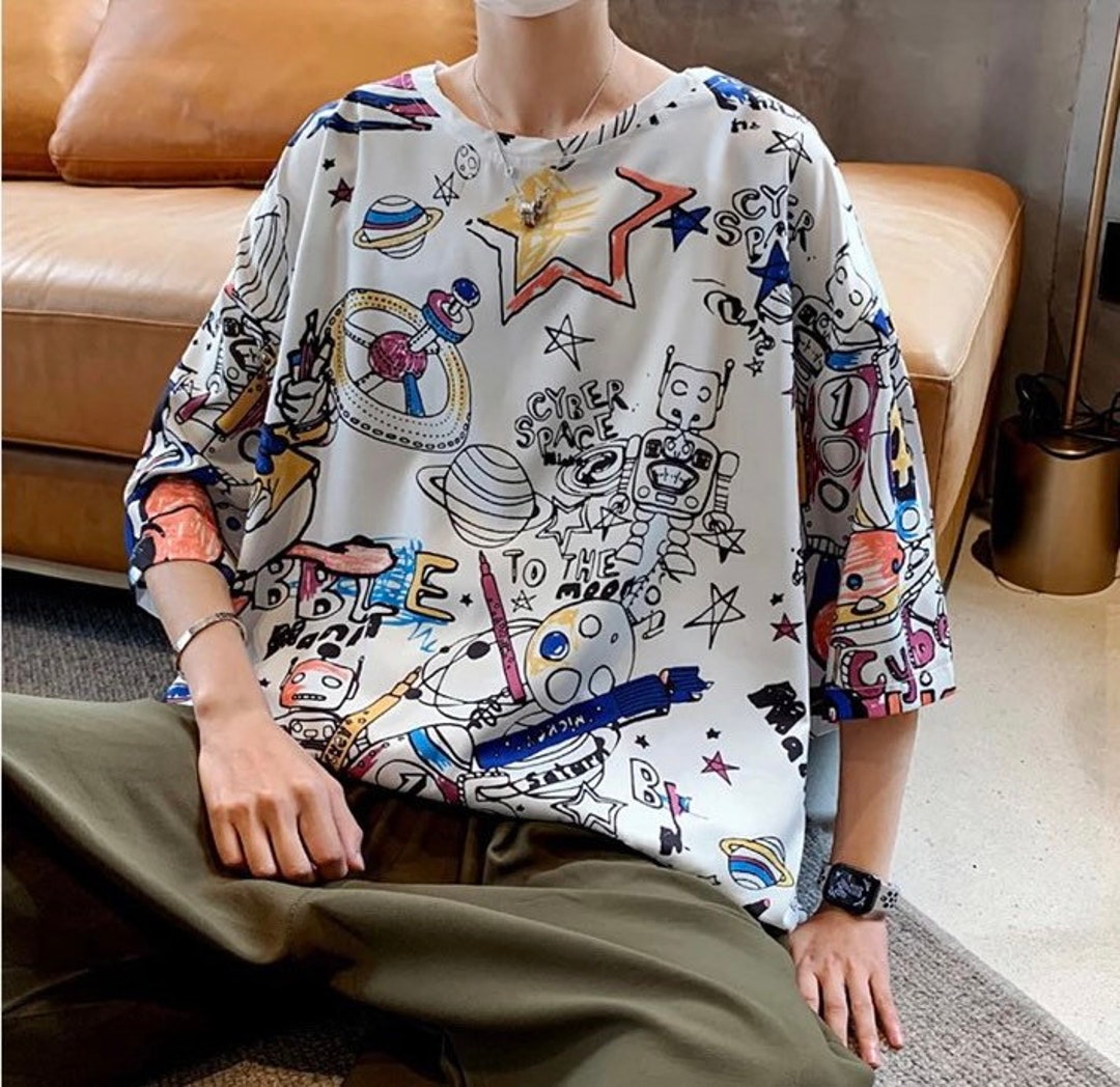 Buy Graffiti Harajuku Tshirt Mens Korean Style Man Oversized T-shirt ...