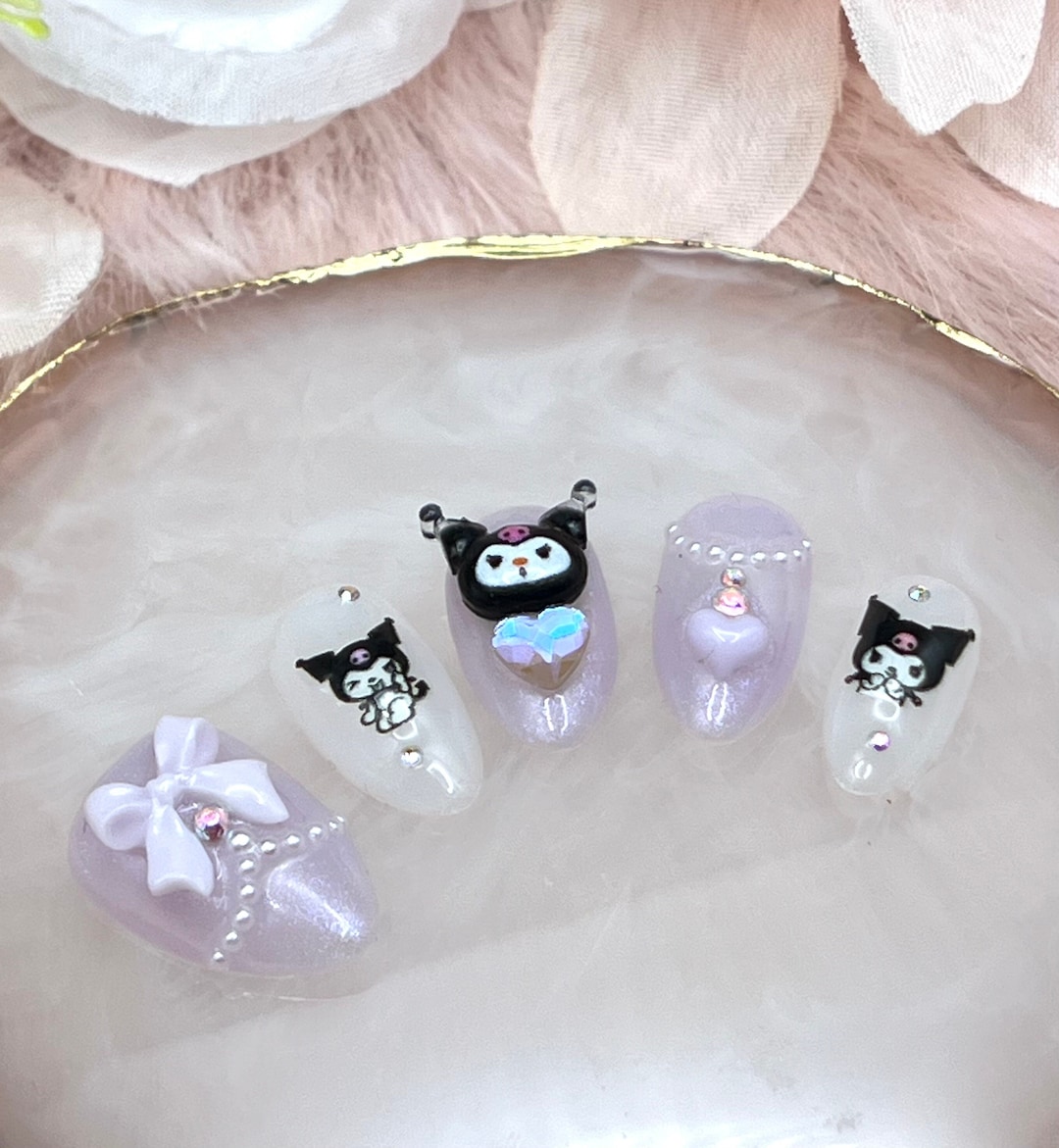 Cute Kuromi2 Sanrio Gelx Nails, Press on Nails, Bling Nails, Korean ...