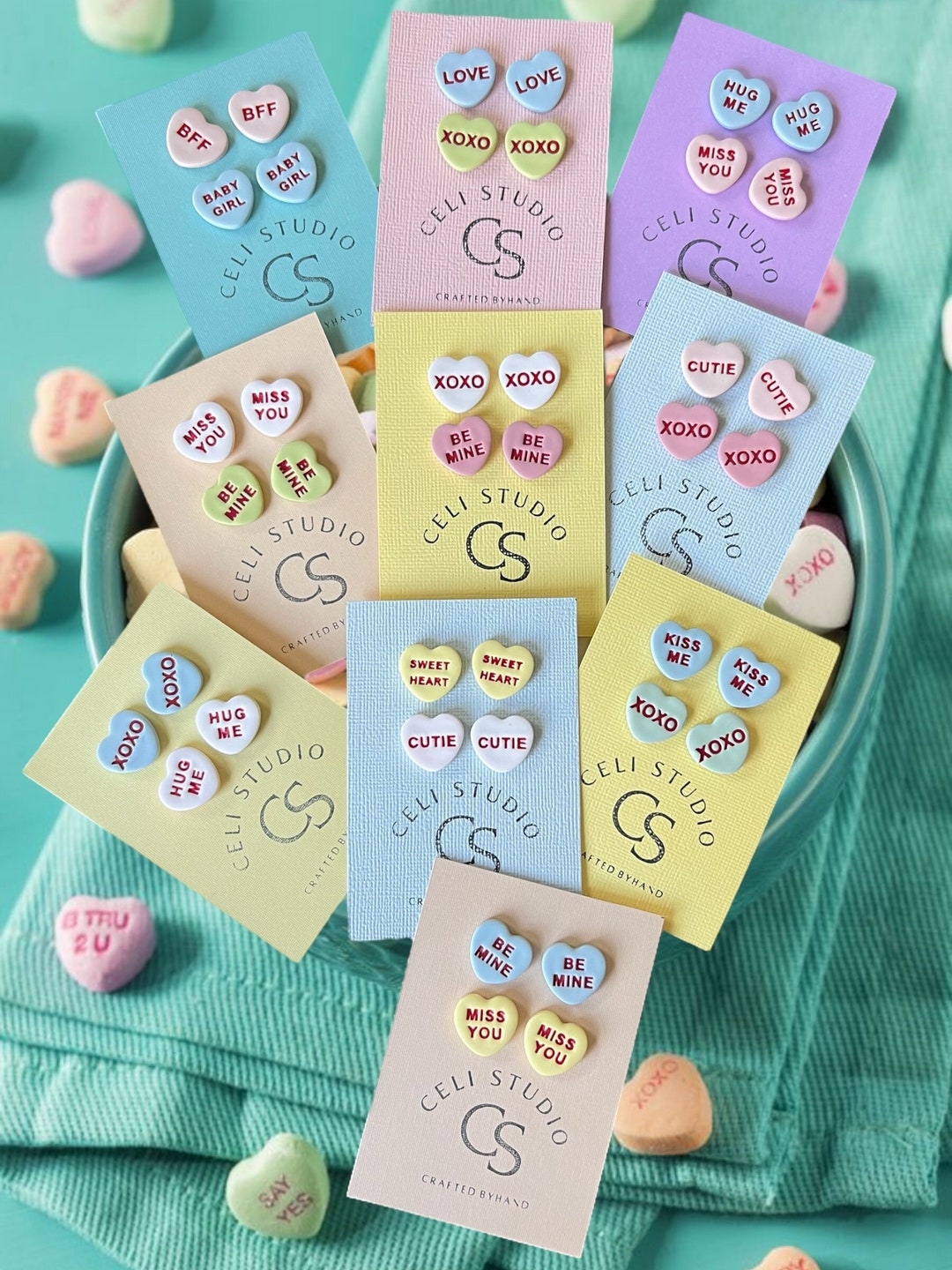 Sweetheart Valentine Conversation Hearts Stud Set - Etsy