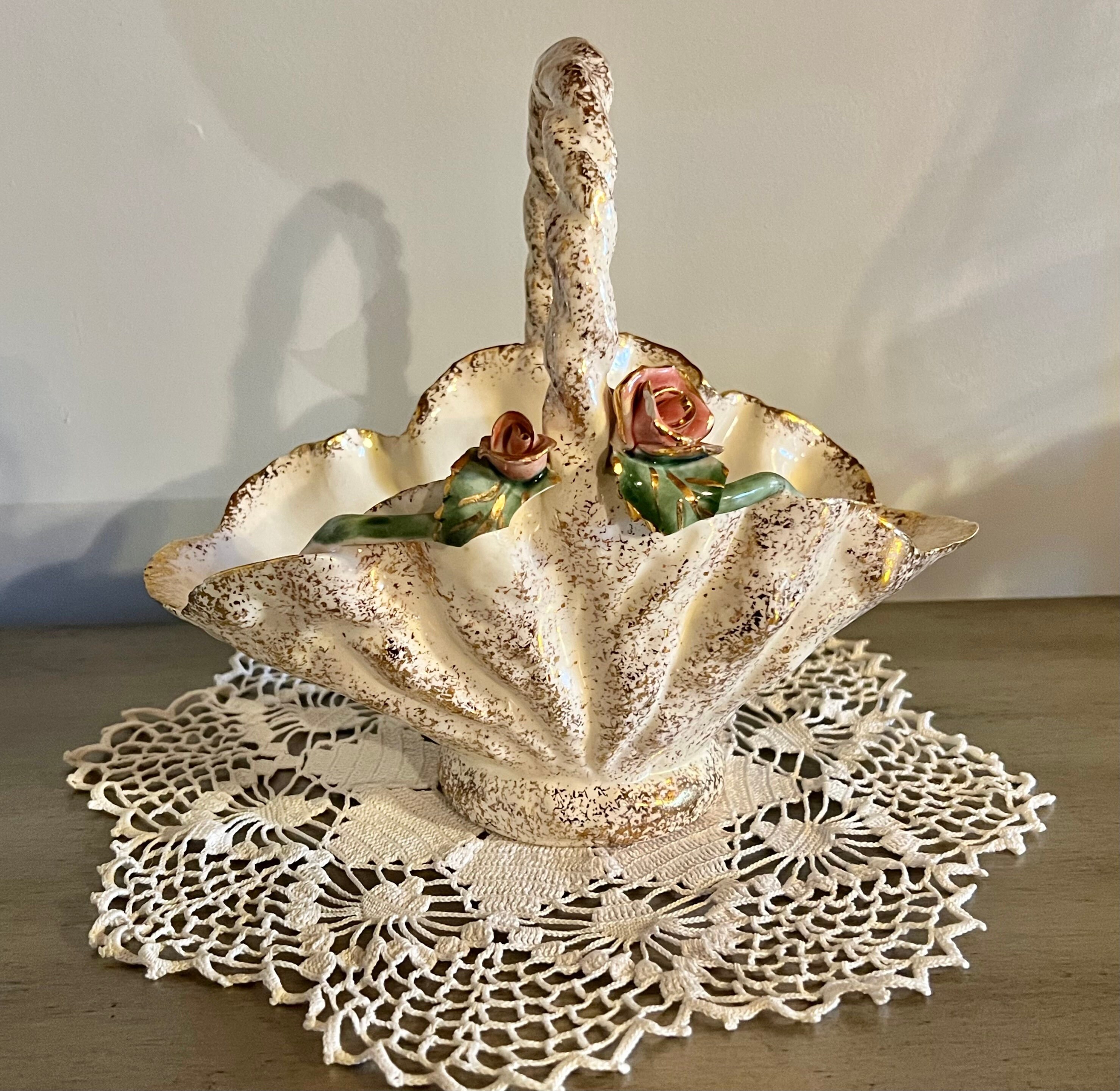 Pretty Ceramic Basket. Vase, Decor ,candy Dish, Little Posies , Easter ...